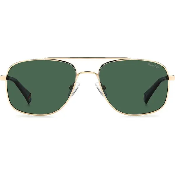 POLAROID 56mm Polarized Aviator Sunglasses - Gold Green/ Green Polar