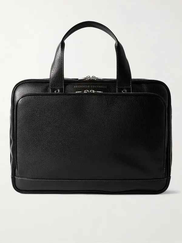 Brunello Cucinelli Textured-leather Briefcase - Black