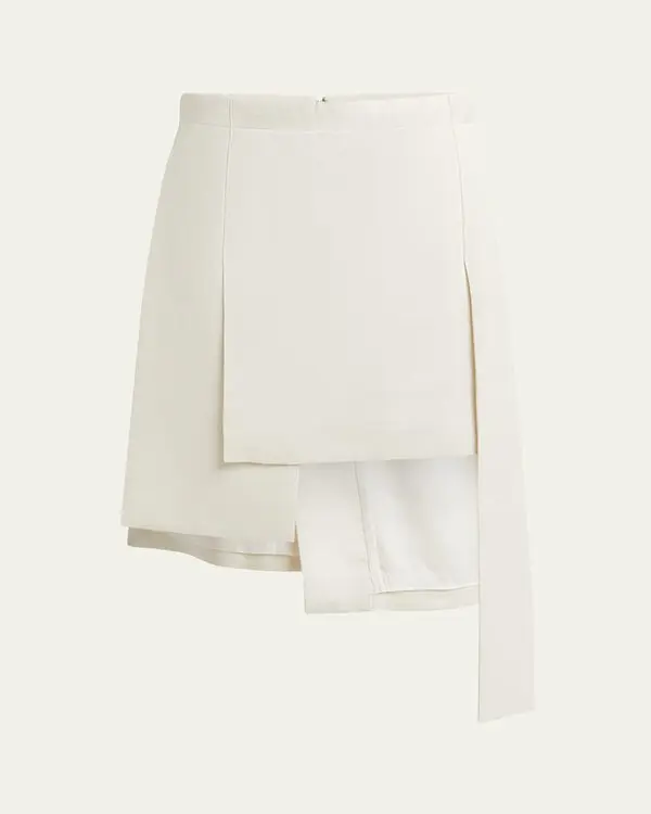 SETCHU Layered Asymmetric Silk Wool Midi Skirt - Nwhite