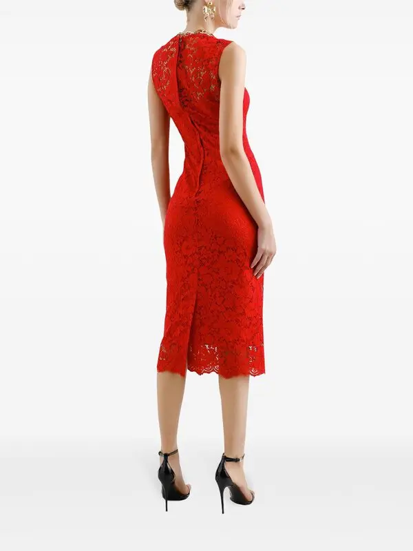 knee length dresses for ladies Red Lace Tea Length Prom Dress, Red Lace Homecoming Dress, Short Red F –  abcprom main image 1