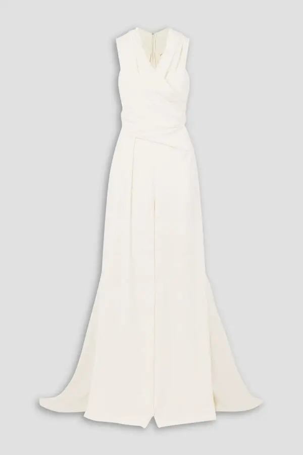 Talbot Runhof Draped Crepe Jumpsuit - Ivory