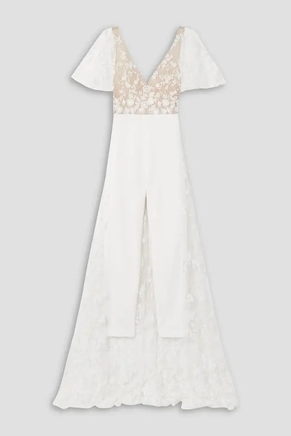 Rime Arodaky Malak Embroidered Tulle And Crepe Jumpsuit - White