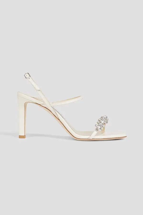 JIMMY CHOO Meira 85 Crystal-embellished Leather Slingback Sandals