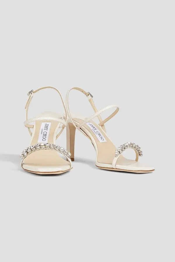 JIMMY CHOO Meira 85 Crystal-embellished Leather Slingback Sandals