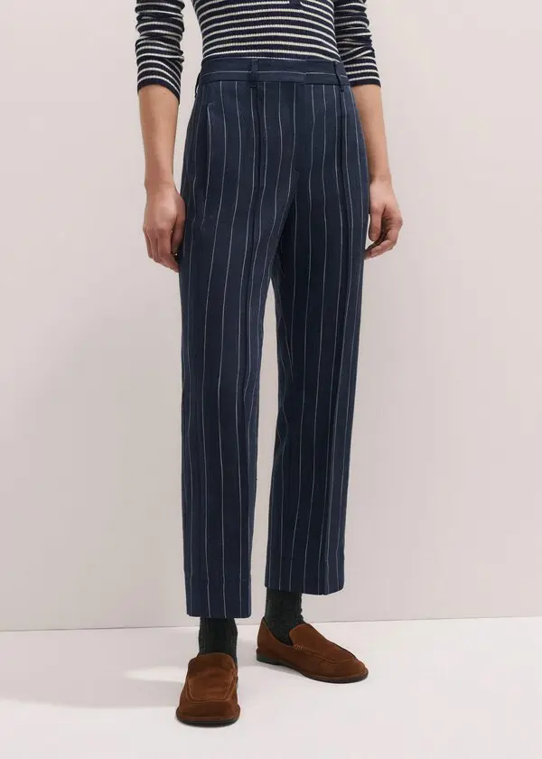 ME+EM Textured Pinstripe Crop Trousers - Navy/ivory