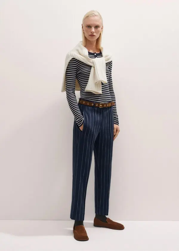 ME+EM Textured Pinstripe Crop Trousers - Navy/ivory