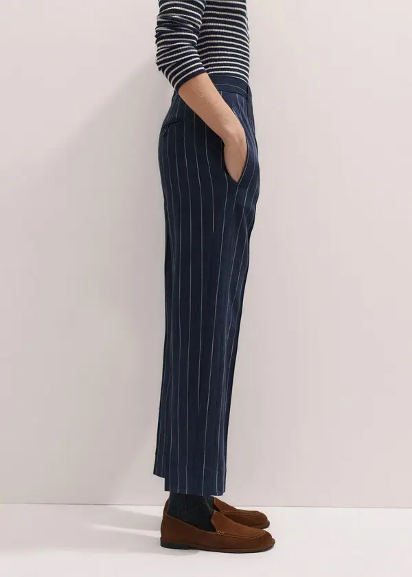 ME+EM Textured Pinstripe Crop Trousers - Navy/ivory