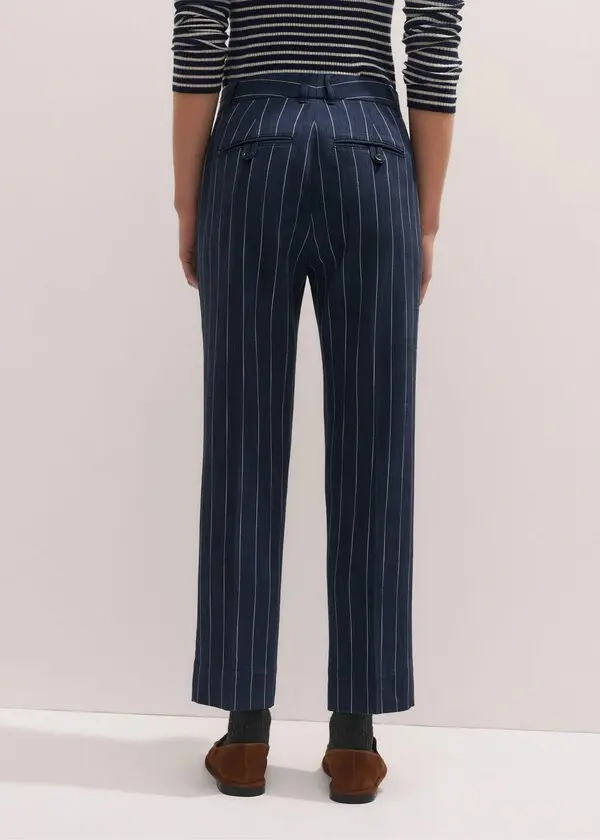 ME+EM Textured Pinstripe Crop Trousers - Navy/ivory