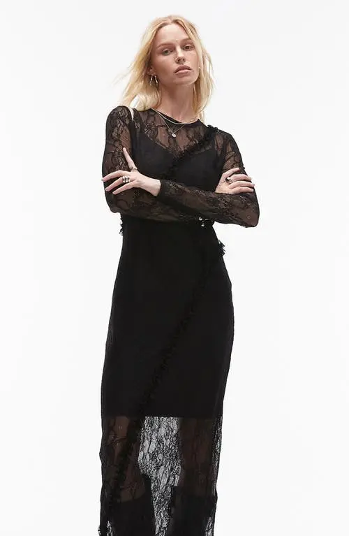 Topshop Lace & Ruffle Maxi Dress In Black - 66% Off | Editorialist