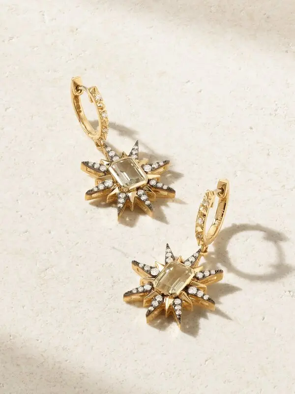 MARLO LAZ Starburst Amethyst And Diamond Earrings - Gold