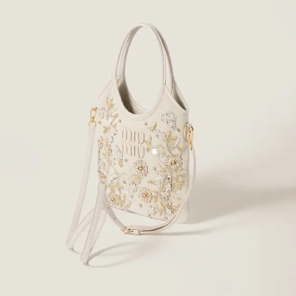 Miu Miu Ivy Embroidered Gabardine Bag - Chalk | Editorialist