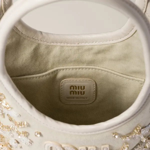 Miu Miu Ivy Embroidered Gabardine Bag - Chalk | Editorialist