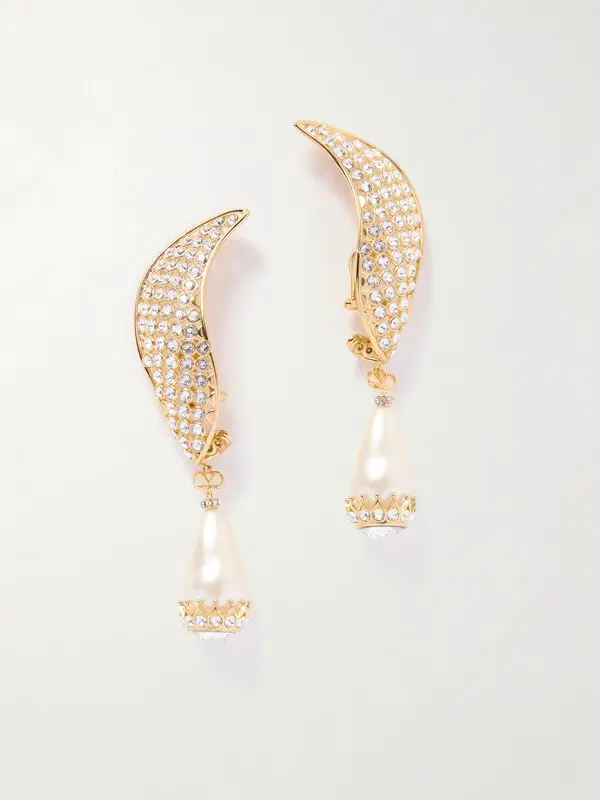 Valentino Garavani Tone, Crystal, Faux Pearl And Resin Clip-on Earrings - Gold