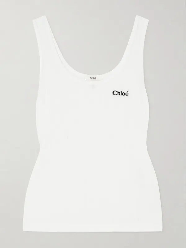 Chloé Embroidered Ribbed Tank - White