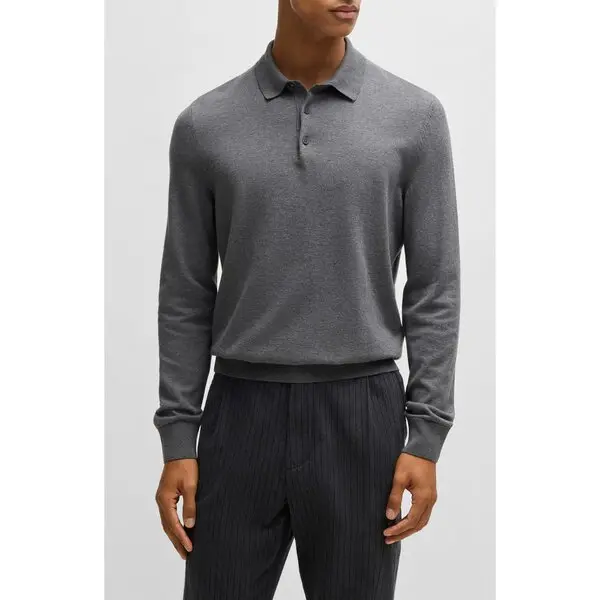 BOSS Gemello Cotton Polo Sweater - Medium Grey