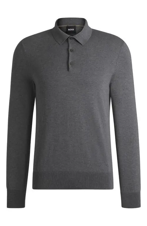 BOSS Gemello Cotton Polo Sweater - Medium Grey