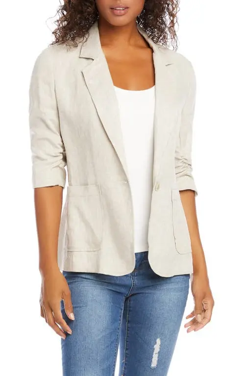 Karen Kane Linen Ruched Sleeve Blazer - Oatmeal