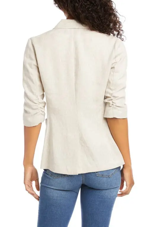 Karen Kane Linen Ruched Sleeve Blazer - Oatmeal