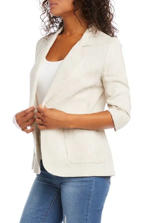 Karen Kane Linen Ruched Sleeve Blazer - Oatmeal