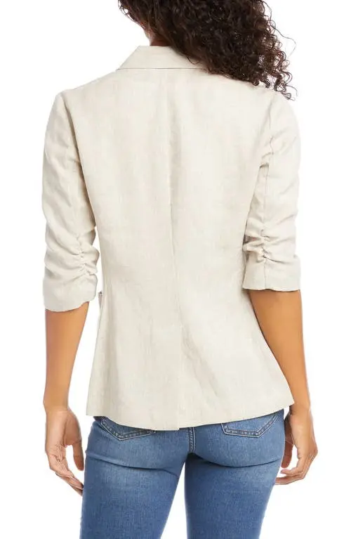 Karen Kane Ruched Sleeve Linen Blazer - Oatmeal