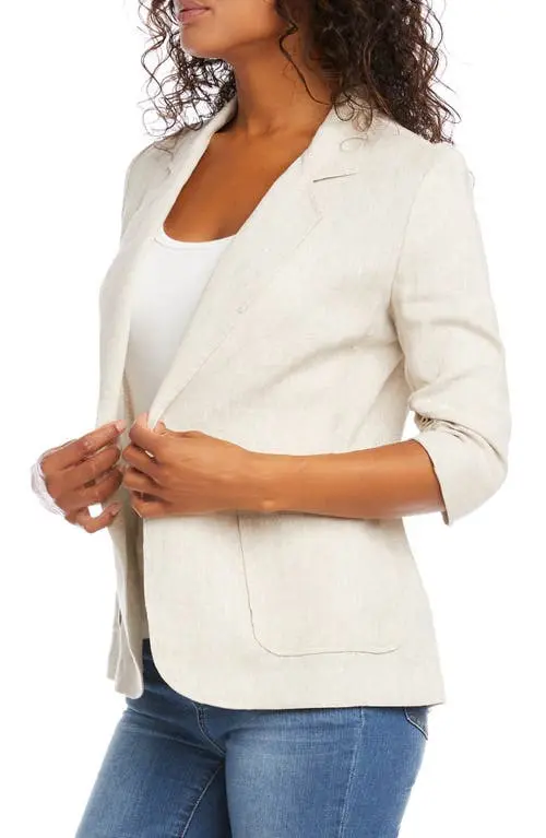 Karen Kane Ruched Sleeve Linen Blazer - Oatmeal