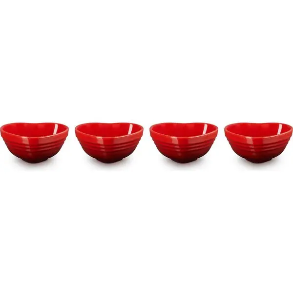 LE CREUSET Set Of 4 Stoneware Mini Heart Pinch Bowls - Cerise