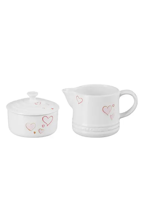 LE CREUSET Mon Coeur Stoneware Sugar & Creamer Set - White