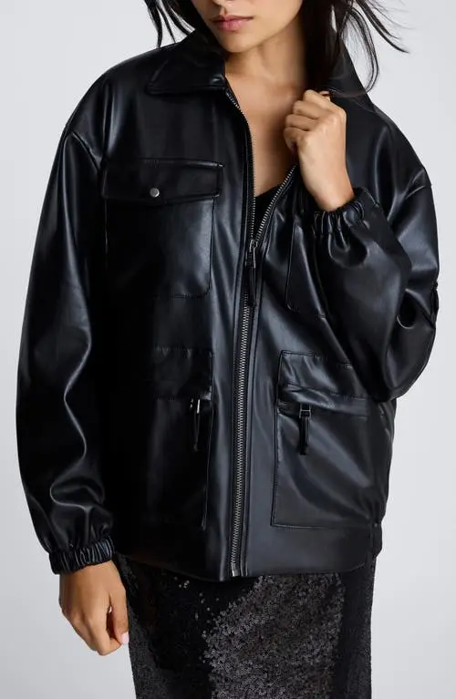 KENNETH COLE Faux Leather Shirt Jacket - Black