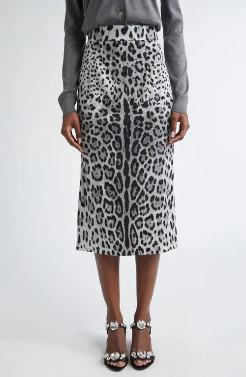 Dolce & Gabbana Leopard Print Midi Skirt - Hi13n Leo Nero Fdo Grigio