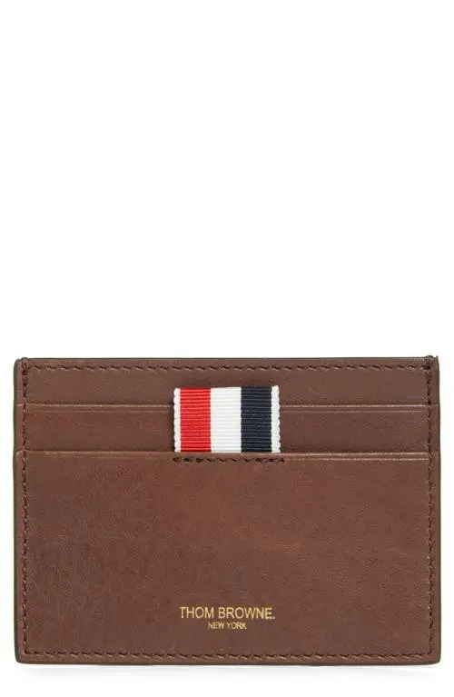 Thom Browne Soft Calfskin Leather Card Holder - Dark Brown