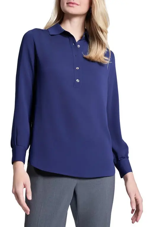 Jones New York Side Button Popover Tunic Top - Pacific Navy