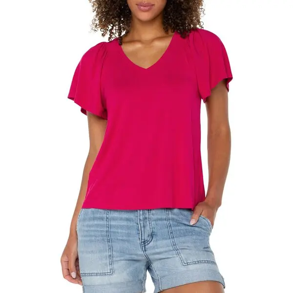 LIVERPOOL V-neck Flutter Sleeve Jersey Top