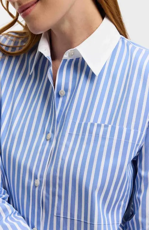 Foxcroft Marina Stripe Cotton Button-up Shirt