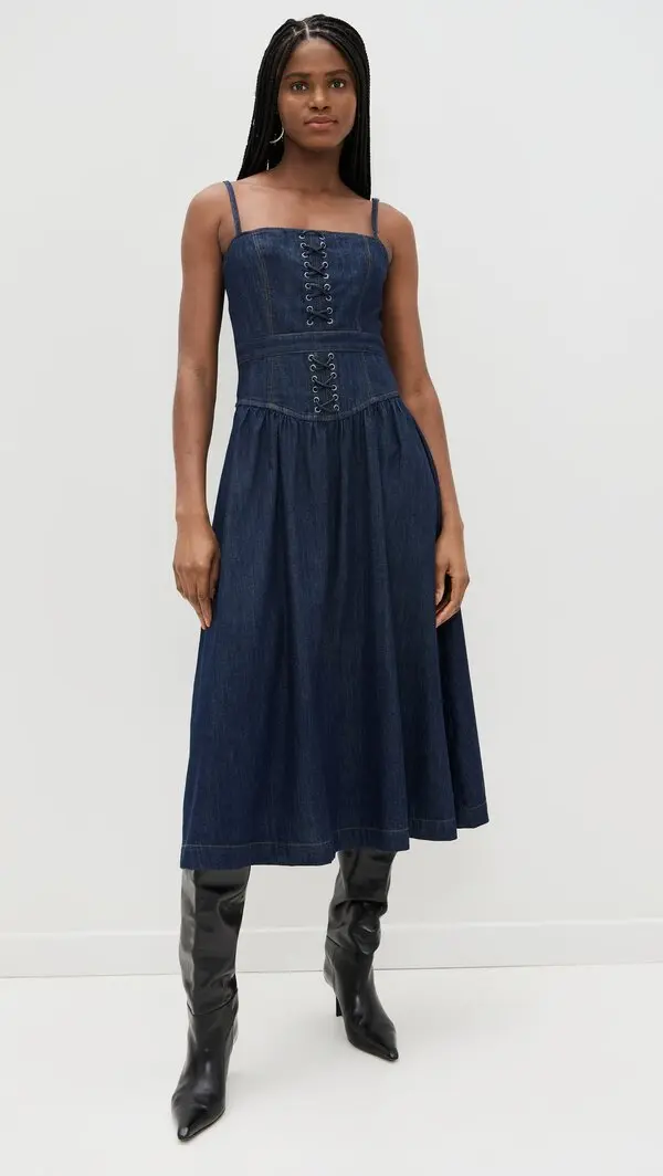 Reformation Florentina Denim Midi Dress In Liffey - 60% Off
