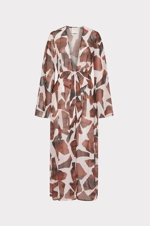 Milly Cabana Vince Ocean Puzzle Chiffon Cover-Up Dress In Brown - 40% Off |  Editorialist
