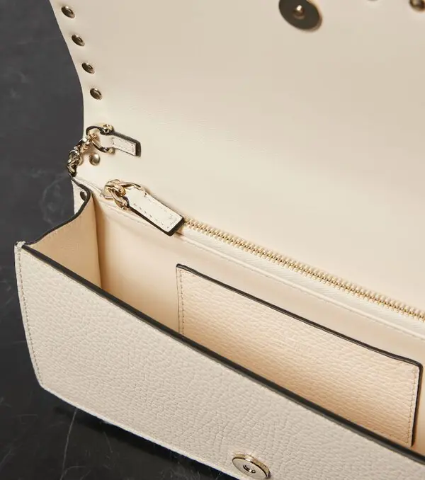 Valentino Garavani Rockstud Leather Wallet On Chain - White