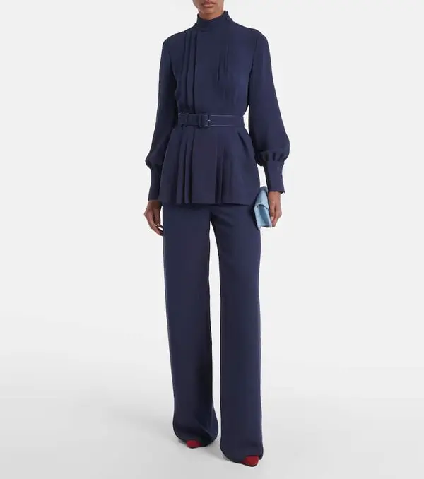 Valentino Garavani Cady Couture Wide-leg Pants - Blue