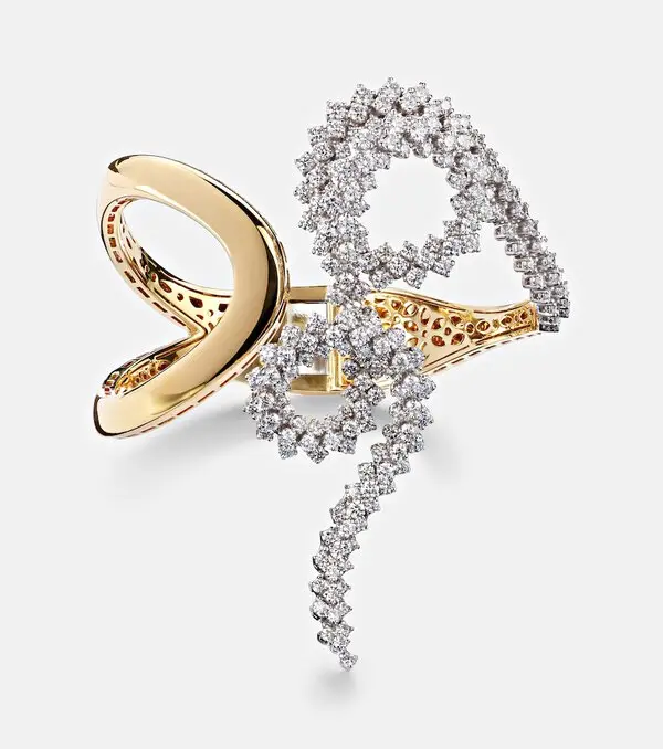 Yeprem Golden Strada 18kt Yellow And White Gold Diamond Bangle - Silver
