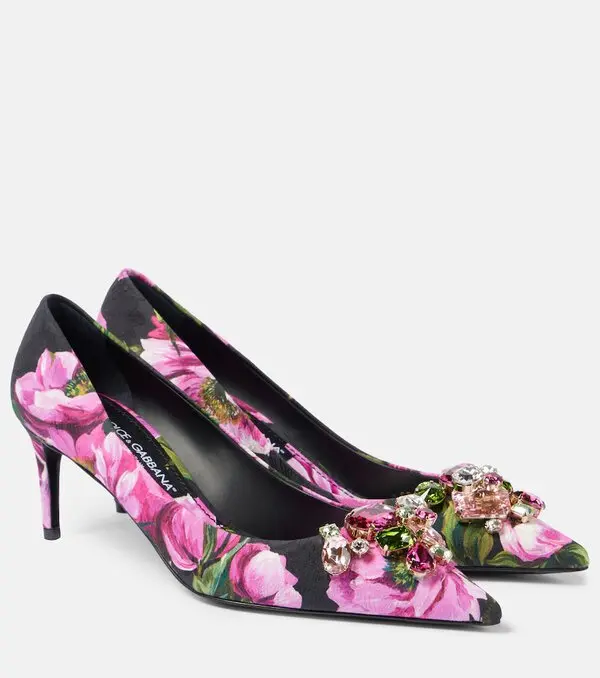 Dolce & Gabbana Lollo Embellished Floral Pumps - Black