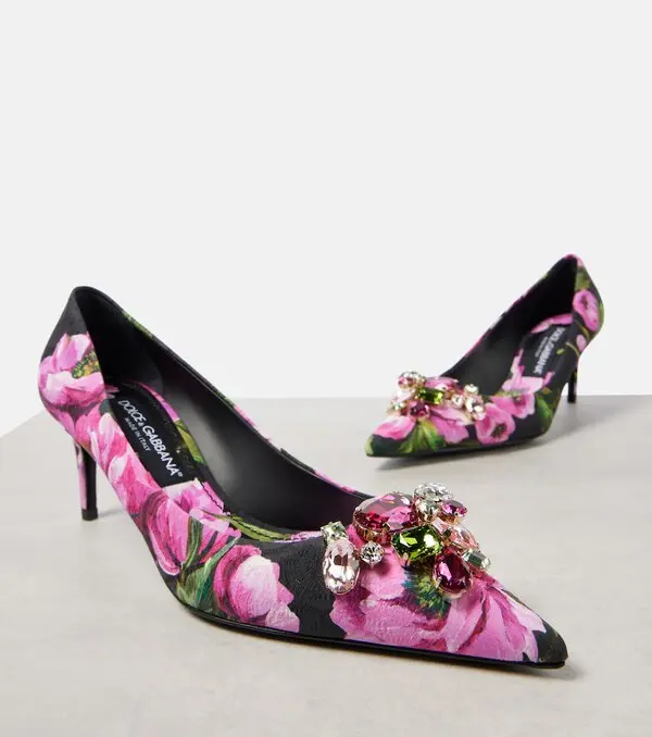 Dolce & Gabbana Lollo Embellished Floral Pumps - Black