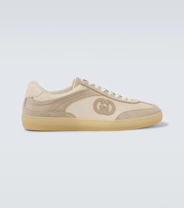 Gucci Interlocking G Suede-trimmed Sneakers - Beige