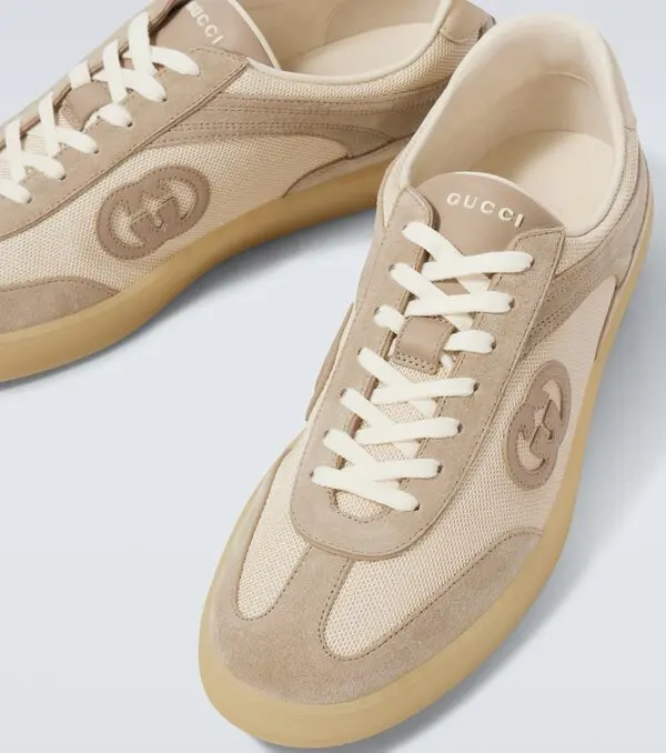 Gucci Interlocking G Suede-trimmed Sneakers - Beige