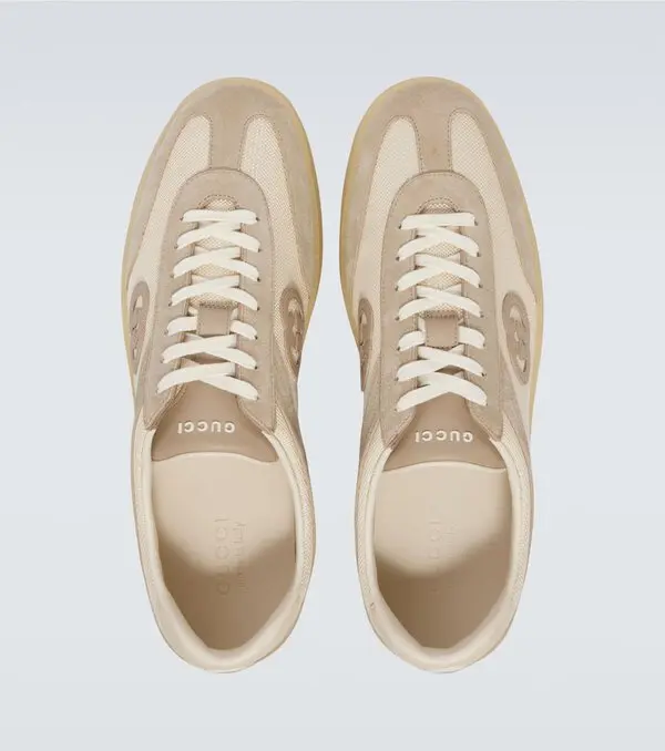 Gucci Interlocking G Suede-trimmed Sneakers - Beige