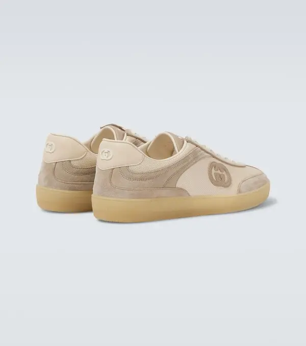 Gucci Interlocking G Suede-trimmed Sneakers - Beige