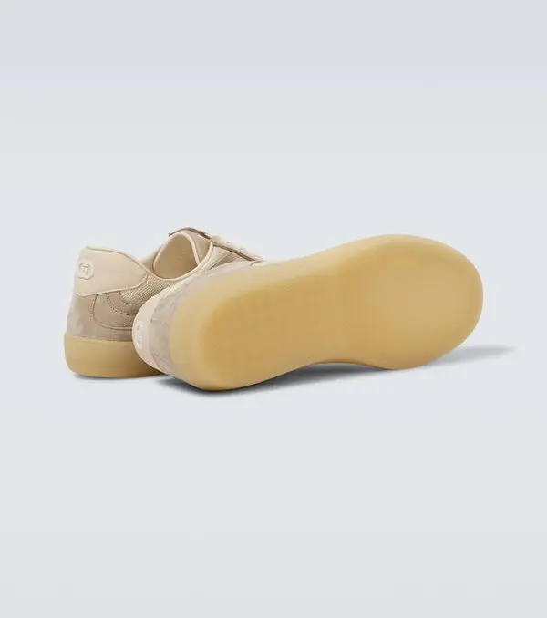 Gucci Interlocking G Suede-trimmed Sneakers - Beige