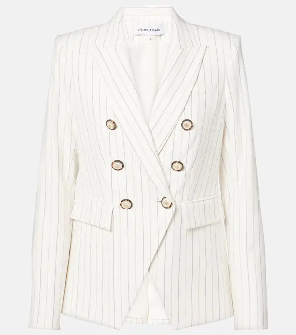 Veronica Beard Miller Striped Double-breasted Blazer - White