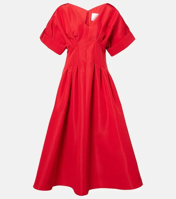 Carolina Herrera Gathered Silk Midi Dress - Red