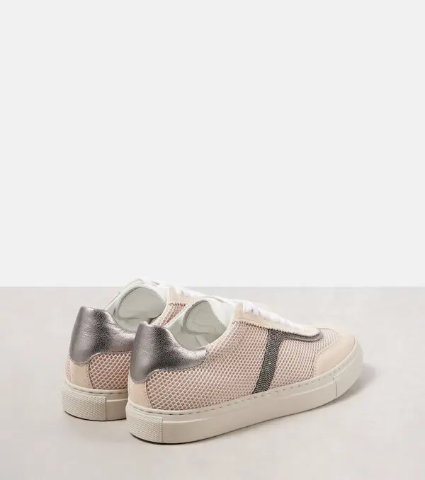 Brunello Cucinelli Monili Suede And Mesh Sneakers - Beige