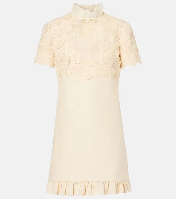 Valentino Garavani Crepe Couture Embroidered Minidress - Beige