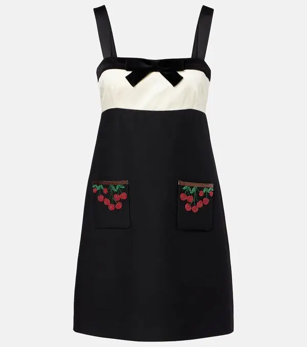 Valentino Garavani Crepe Couture Embroidered Mini Dress - Black